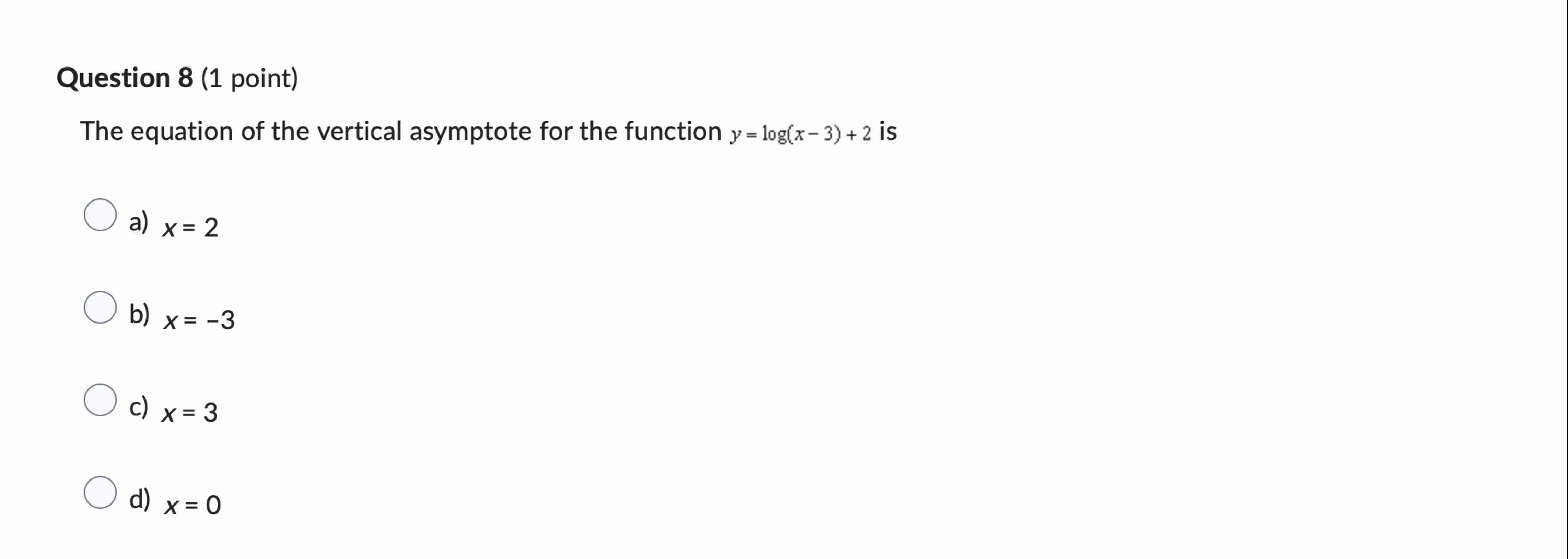 High Quality SOLUTION Question 8 (1 ﻿point)The equation of ﻿the vertical | Chegg.com