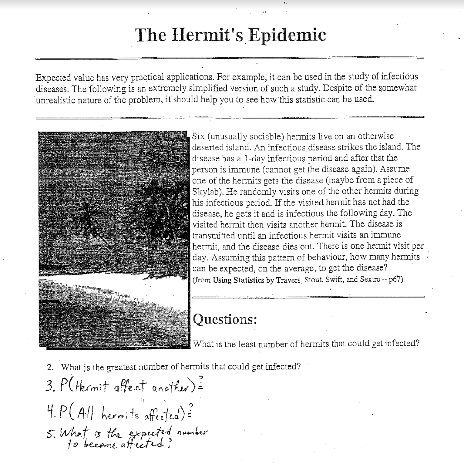 Solved The Hermit's EpidemicExpected value has very | Chegg.com