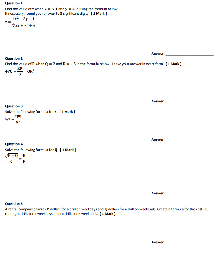 Solved Question 1 Find the value of z when x=3.1 and y=4.2 | Chegg.com