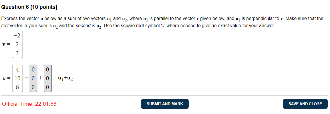 Solved Express the vector u below as a sum of two vectors u1 | Chegg.com