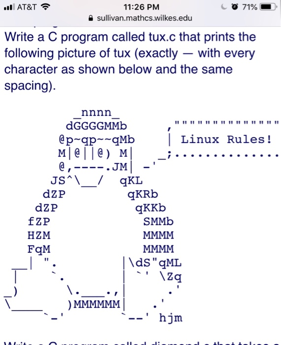 Solved how do i write a C program that print the Tux | Chegg.com