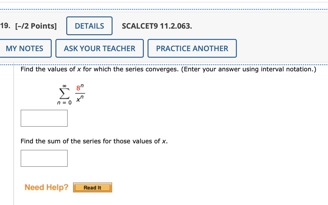 Solved [-/2 Points] SCALCET9 11.2.063. Find the values of x | Chegg.com