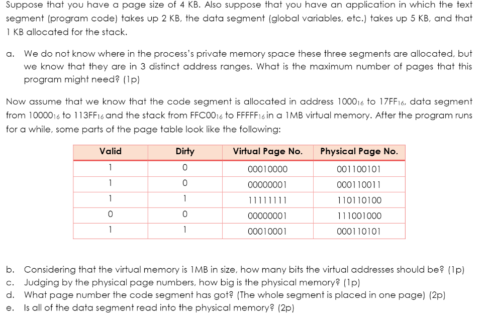 Solved Suppose that you have a page size of 4 KB. Also | Chegg.com