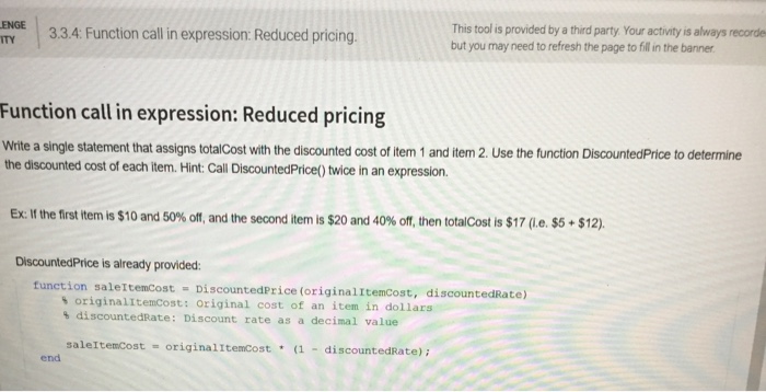 Solved 33.4 Function call in expression: Reduced pricing. | Chegg.com