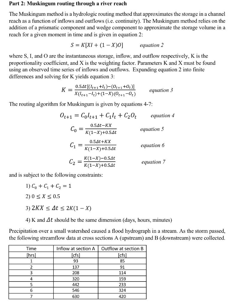 Solved Part 2: Muskingum routing through a river reach The | Chegg.com
