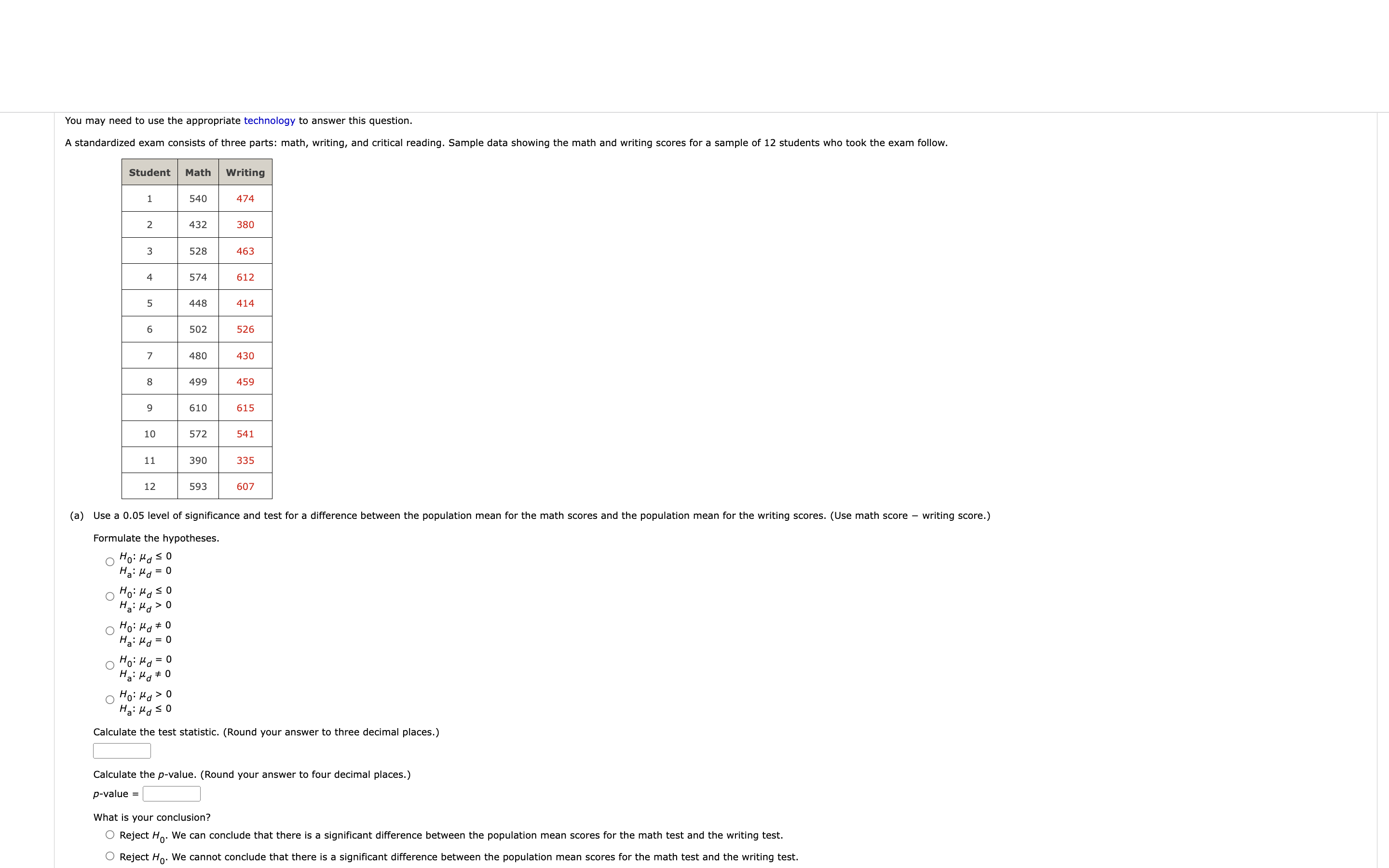 Solved Formulate the hypotheses. | Chegg.com