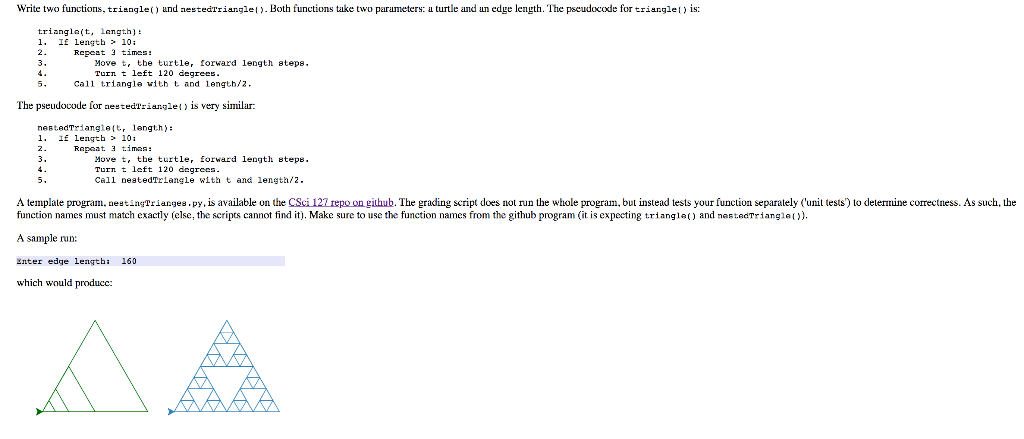 Solved Write two functions triangle() und nestediriangleD | Chegg.com