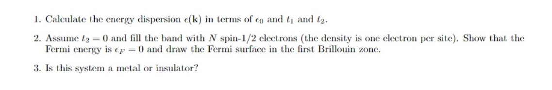Consider a 2D square lattice tight-binding model | Chegg.com
