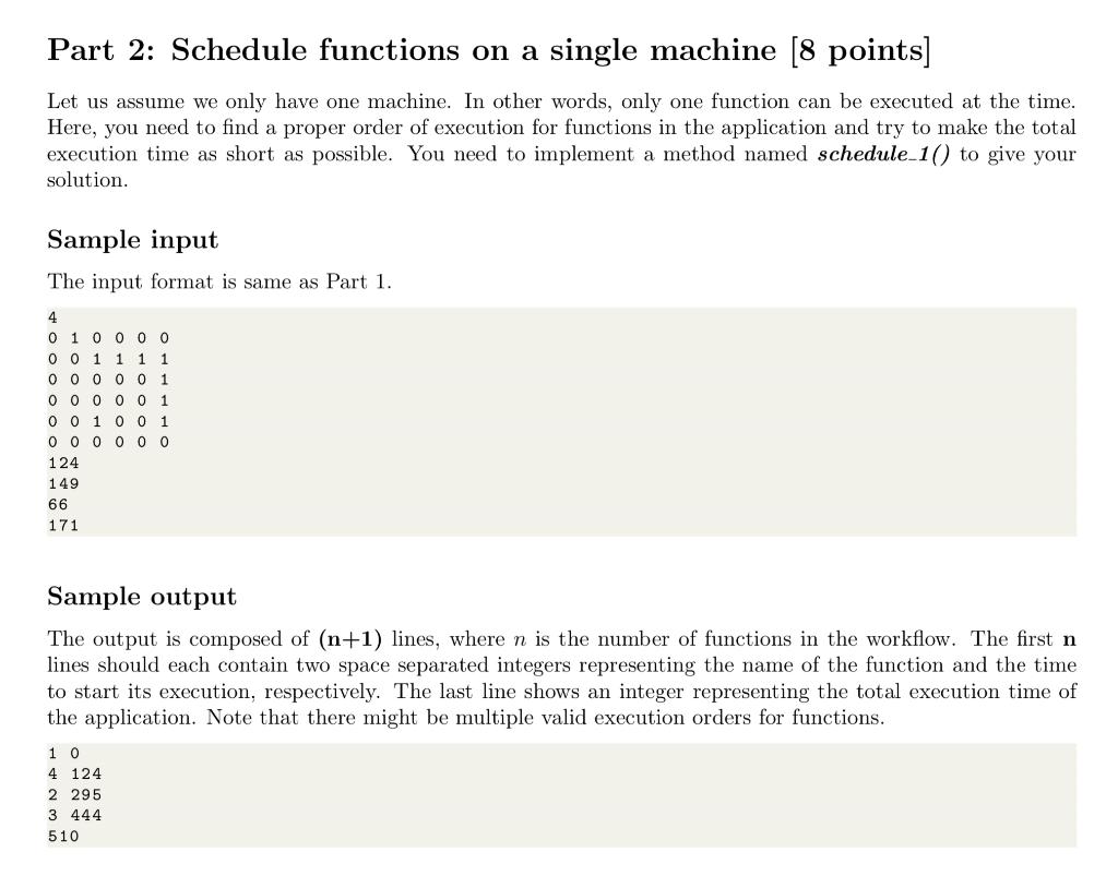 Part 2: Schedule functions on a single machine [8 | Chegg.com