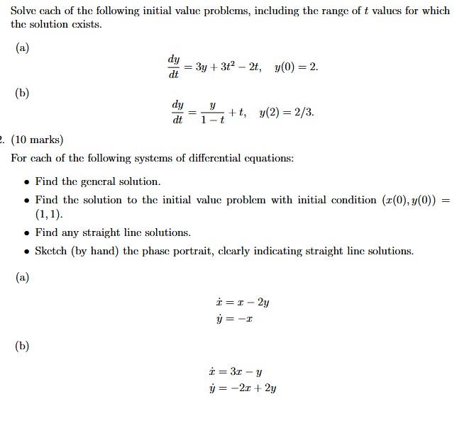 Solved Solve each of the following initial value problems, | Chegg.com