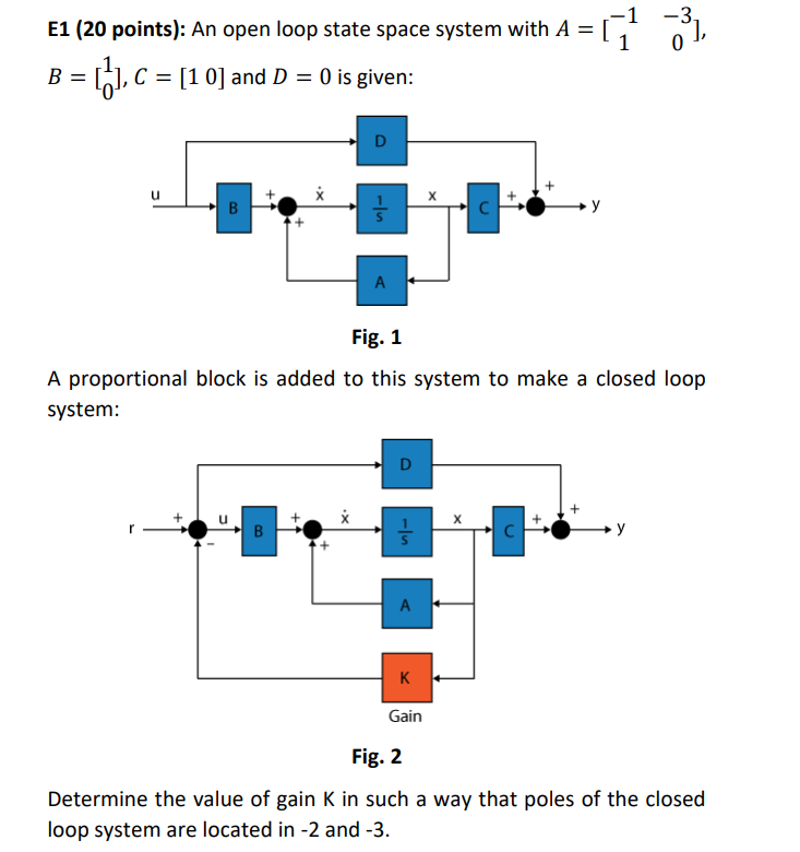 Solved E1 (20 points): An open loop state space system with | Chegg.com