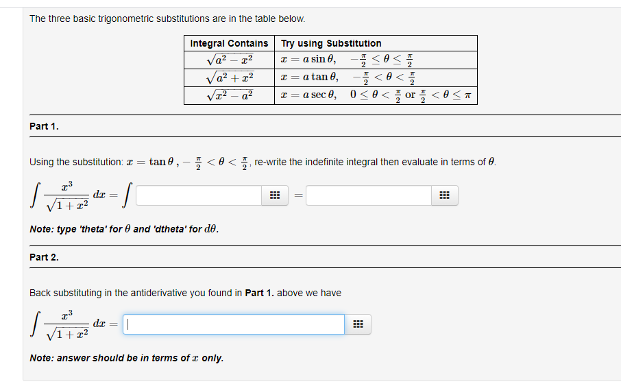 Solved The three basic trigonometric substitutions are in | Chegg.com