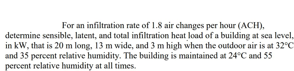 Solved For an infiltration rate of 1.8 air changes per hour | Chegg.com