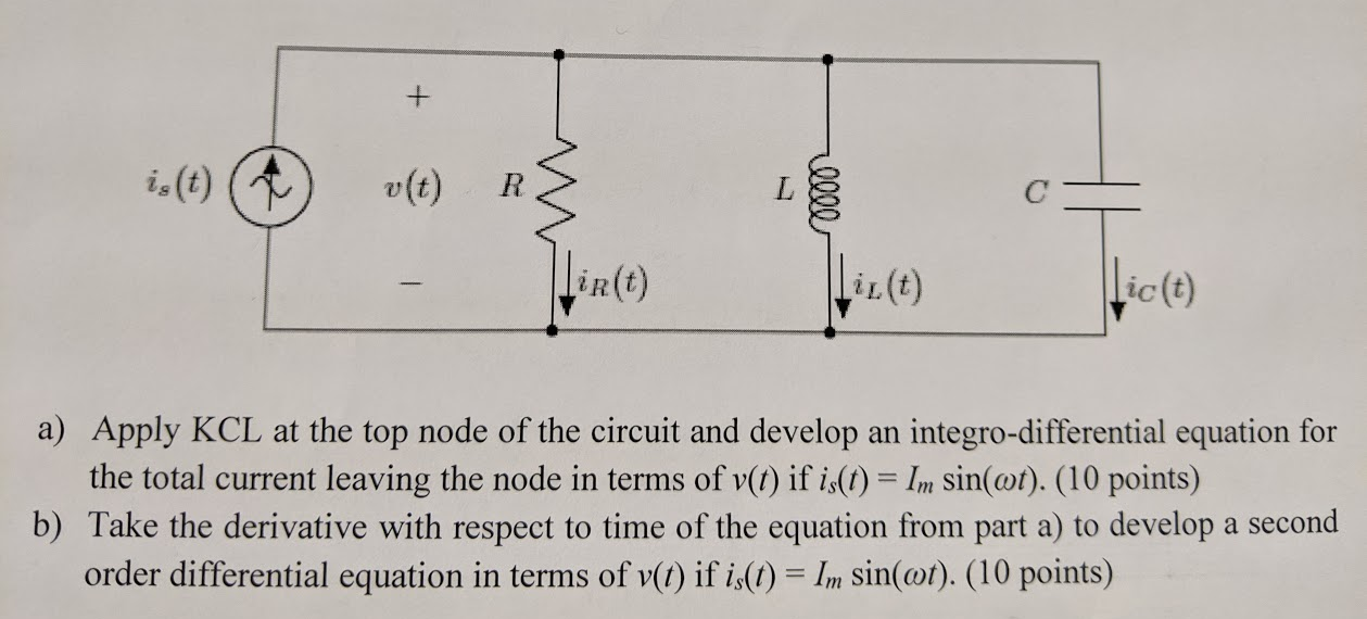 Solved Lic(t) a) Apply KCL at the top node of the circuit | Chegg.com