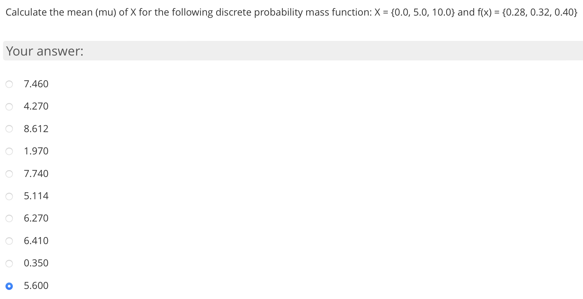 Solved Calculate the mean (mu) ﻿of x ﻿for the following | Chegg.com