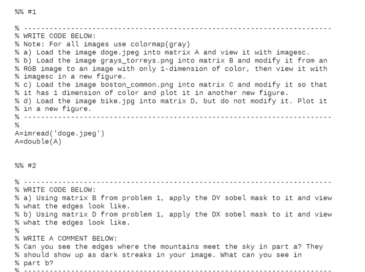 Solved %% #1 % % WRITE CODE BELOW: % Note: For all images | Chegg.com