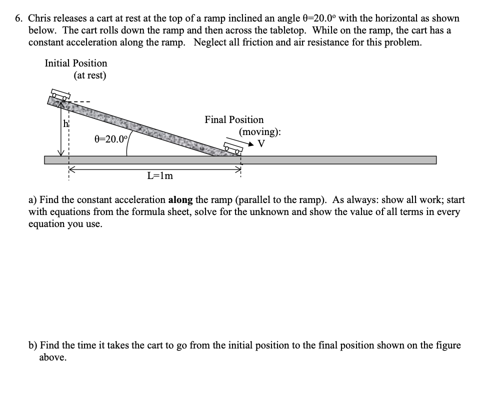 Solved 6. Chris releases a cart at rest at the top of a ramp | Chegg.com