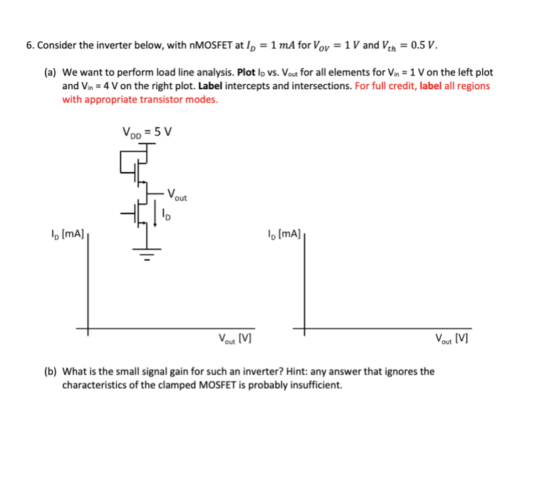 Solved 6. Consider the inverter below, with nMOSFET at ID=1 | Chegg.com