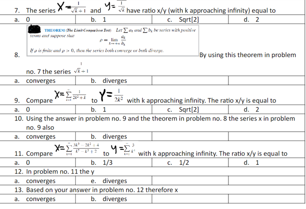 Solved 7. The series x=k+11 and y=k1 b. 1 c. Sqrt[2] d. 2 | Chegg.com