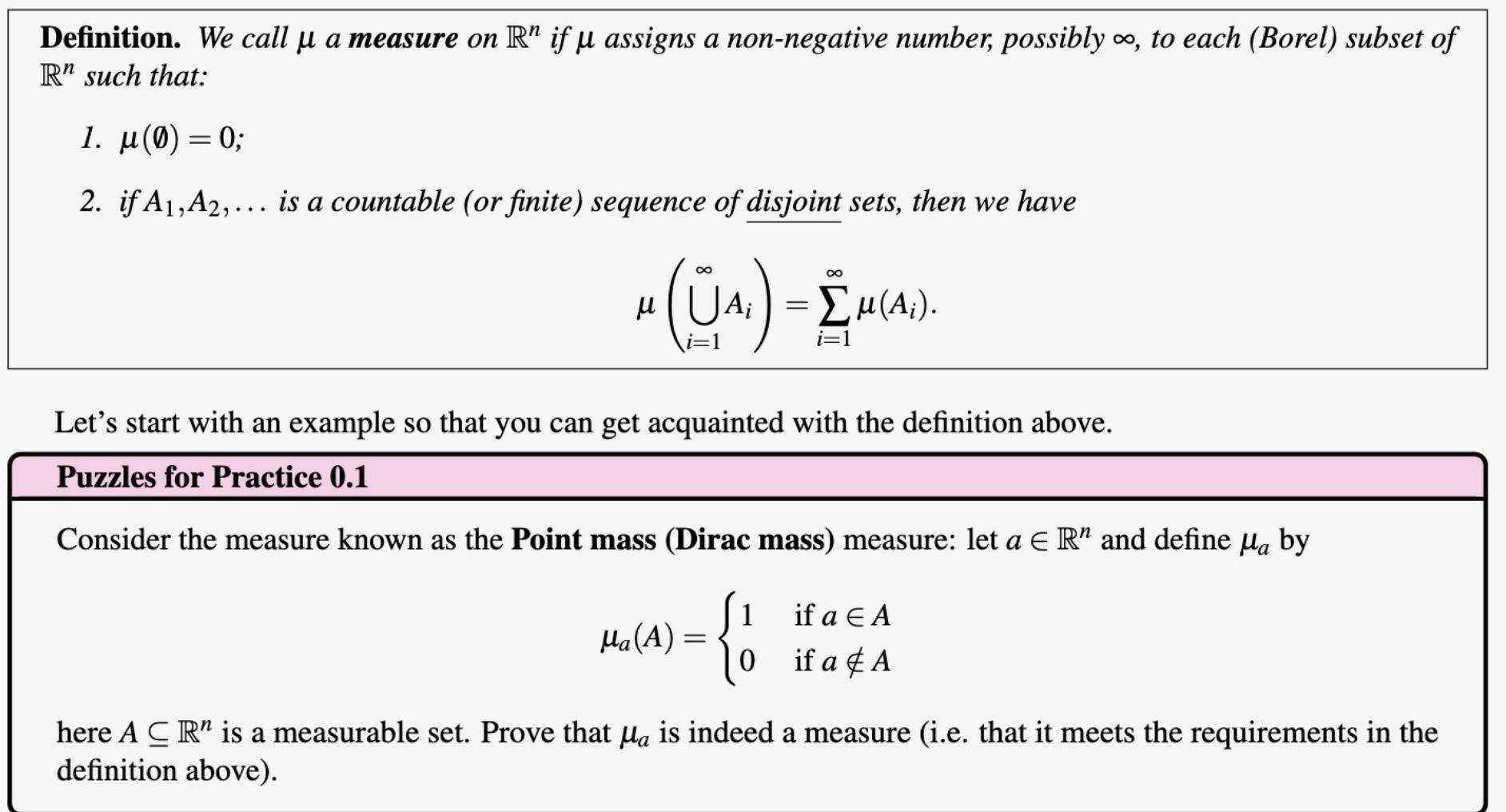 Solved Definition. We call μ a measure on Rn if μ assigns a | Chegg.com