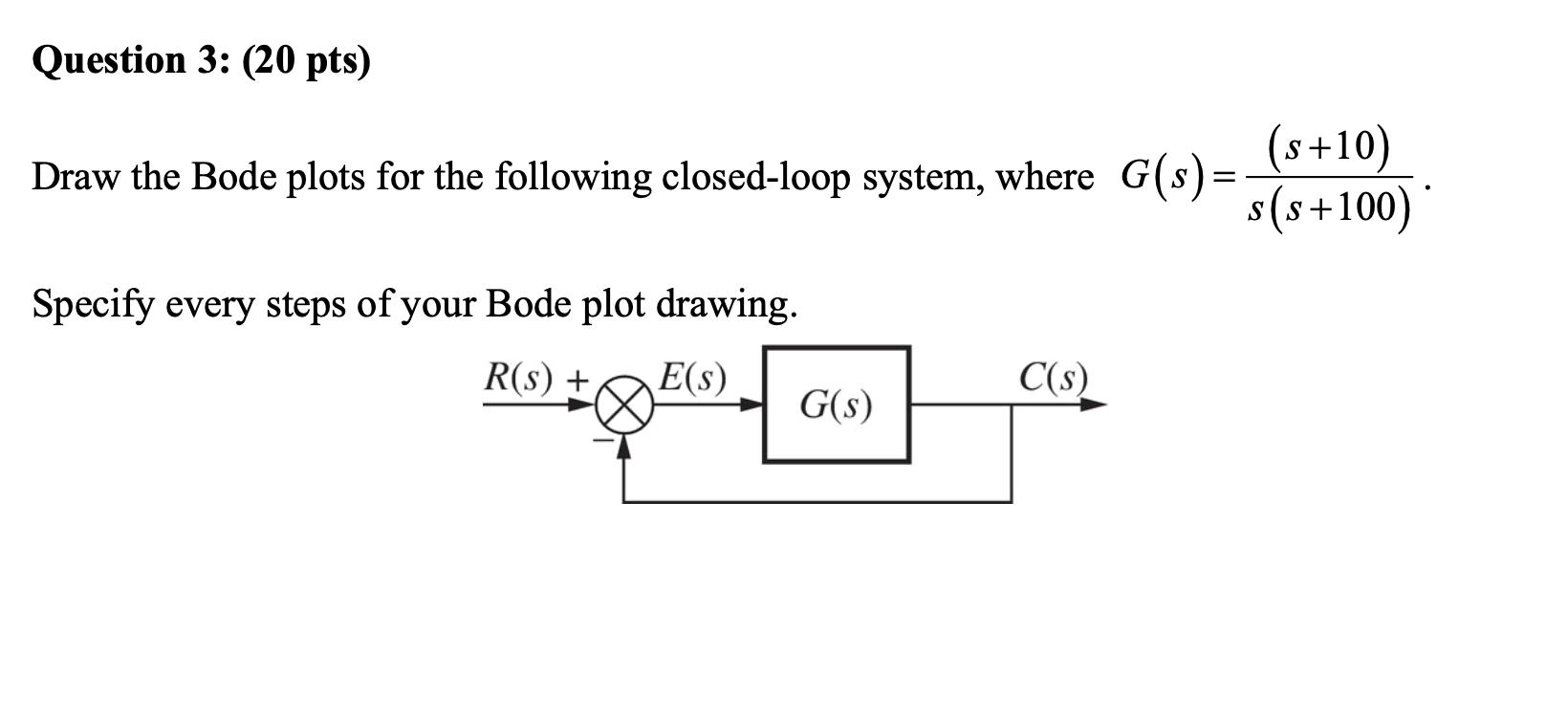 Solved Question 3: (20 pts) Draw the Bode plots for the | Chegg.com