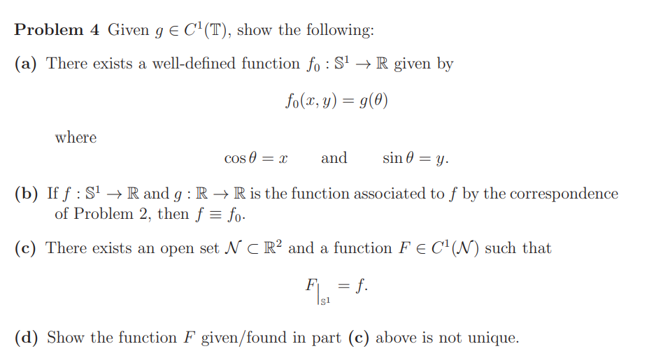 Solved Problem 4 Given g∈C1(T), show the following: (a) | Chegg.com