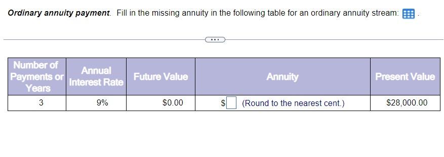 Solved Ordinary annuity payment. Fill in the missing annuity | Chegg.com
