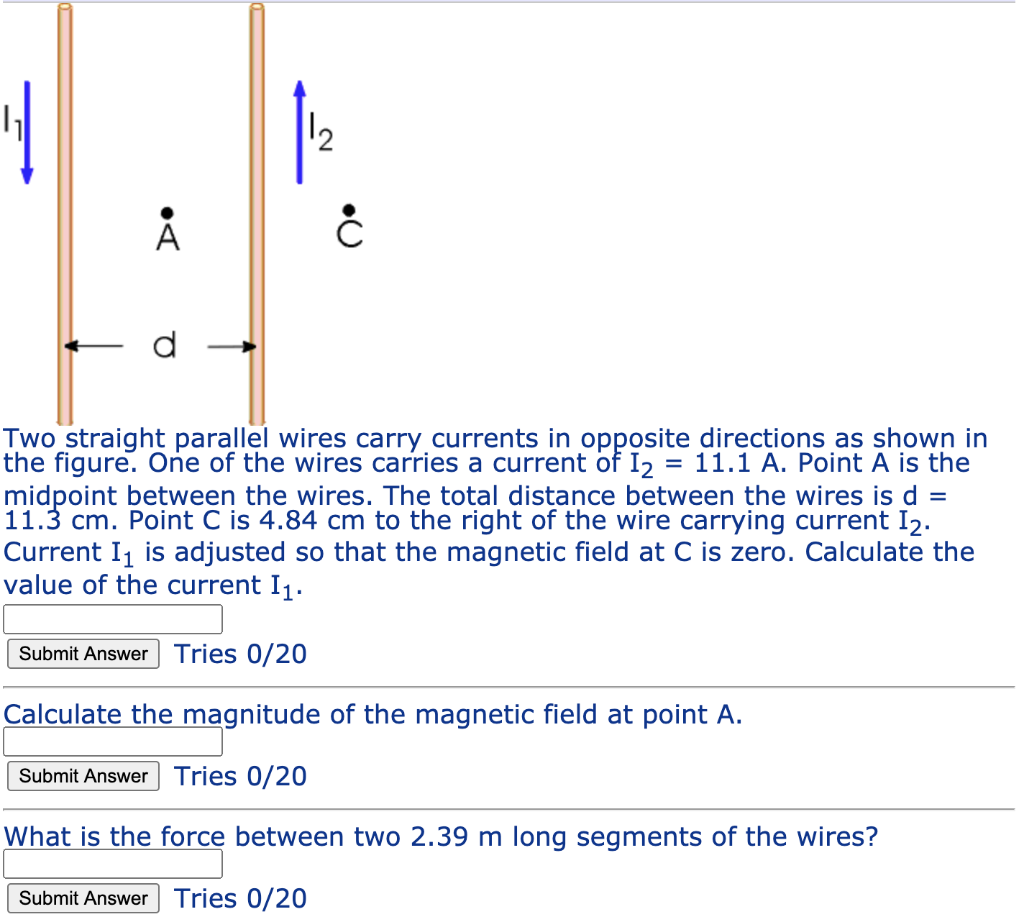 Solved f 12 Ć Two straight parallel wires carry currents in | Chegg.com