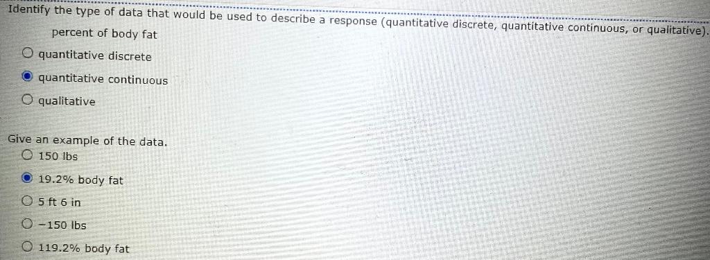 Solved Identify the type of data that would be used to | Chegg.com