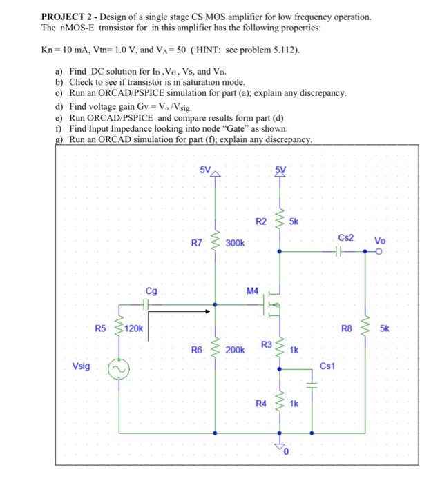 Solved PROJECT 2 - Design of a single stage CS MOS amplifier | Chegg.com