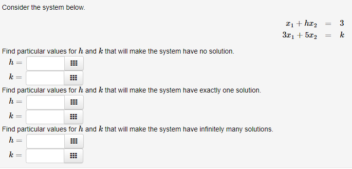 Solved Consider the system below. Find particular values for | Chegg.com