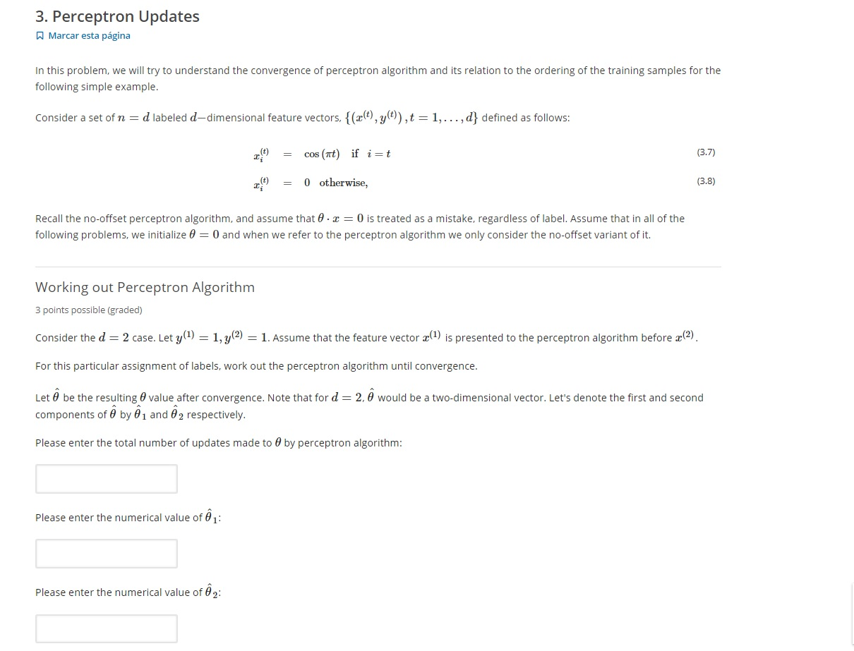 3. Perceptron Updates Marcar esta página In this | Chegg.com