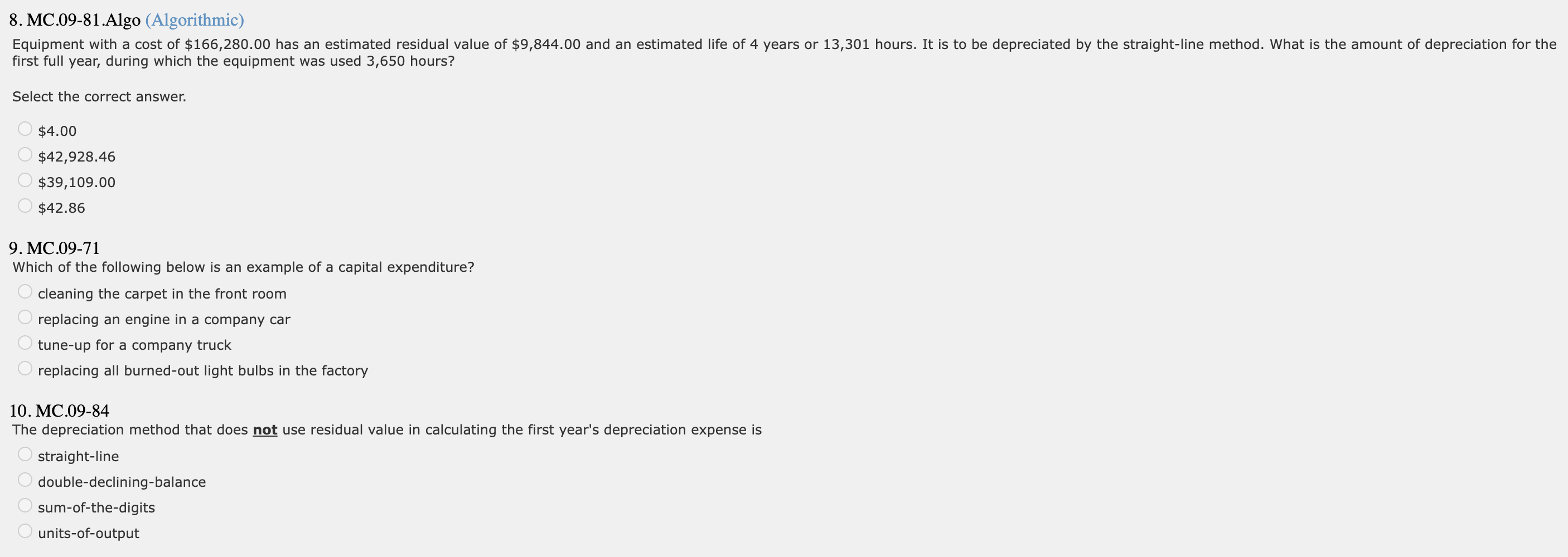 Solved 8. MC.09-81.Algo (Algorithmic) Equipment with a cost | Chegg.com