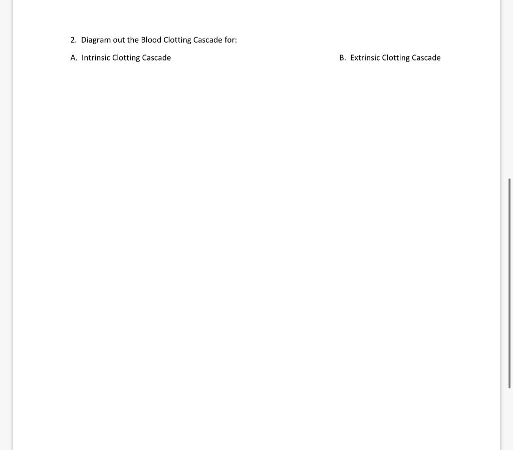 Solved 2. Diagram out the Blood Clotting Cascade for: A. | Chegg.com