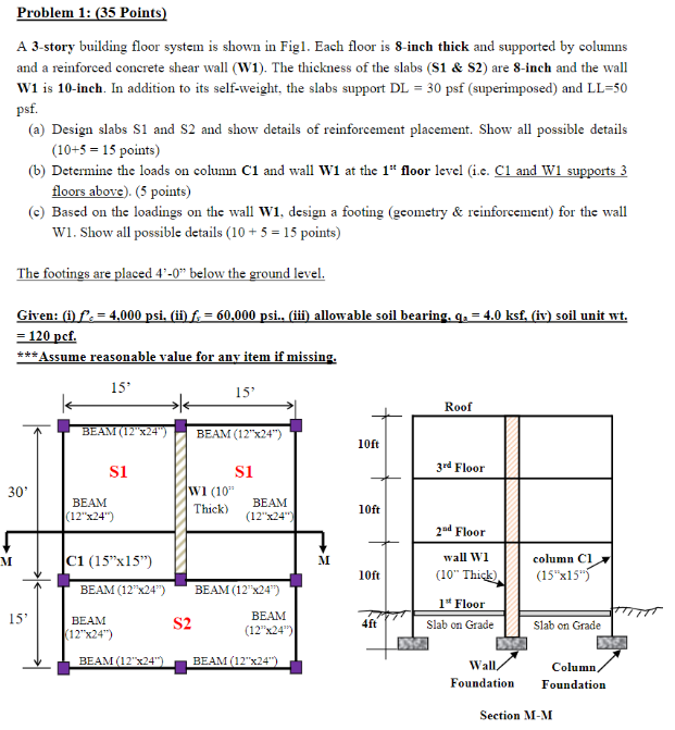 Solved Problem 1: (35 Points) A 3-story building floor | Chegg.com