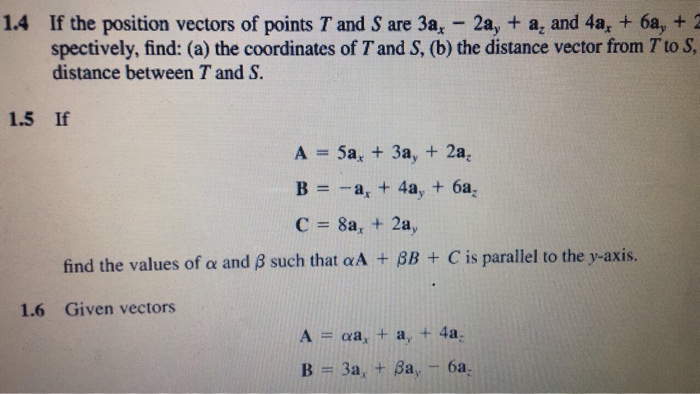 Solved 1.4 If the position vectors of points T and S are 3a, | Chegg.com