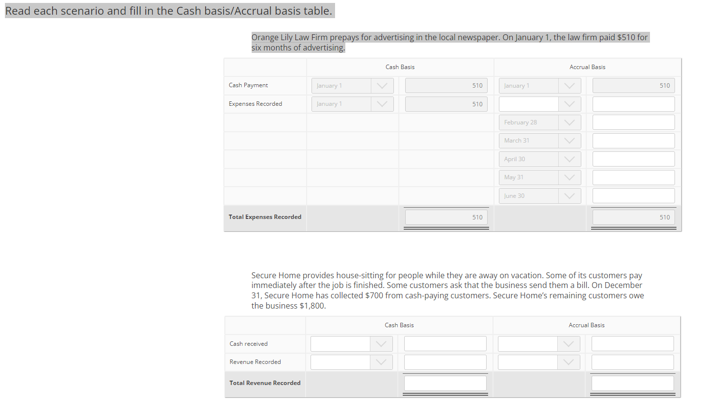 Solved Read each scenario and fill in the Cash basis/Accrual | Chegg.com