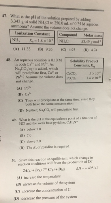 Solved What is the pH of the solution prepared by adding | Chegg.com