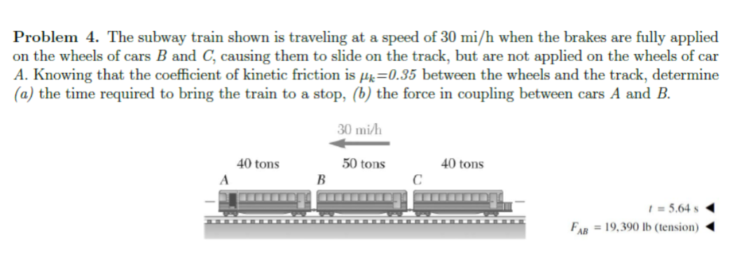 Solved Problem 4. The subway train shown is traveling at a | Chegg.com