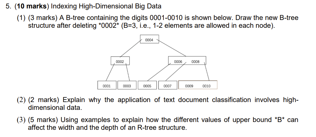 Solved (10 marks) Indexing High-Dimensional Big Data (1) (3 | Chegg.com