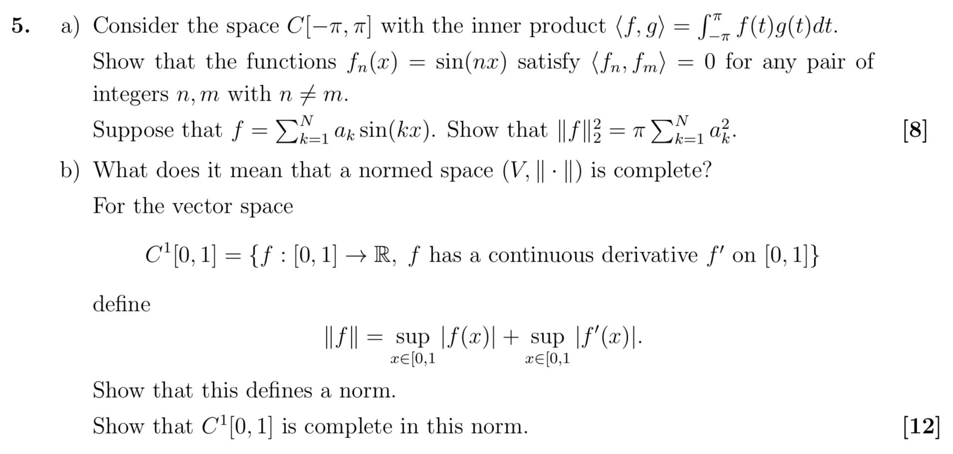 Solved 5. = == = a) Consider the space C[-1, 1] with the | Chegg.com