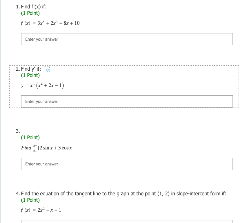 Solved 1. Find f'(x) if: (1 Point) f (x) = 3x3 + 2x3 - 8x + | Chegg.com