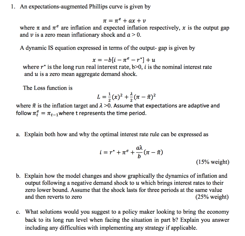 1. An expectations-augmented Phillips curve is given | Chegg.com