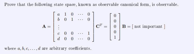 Solved Prove that the following state space, known as | Chegg.com