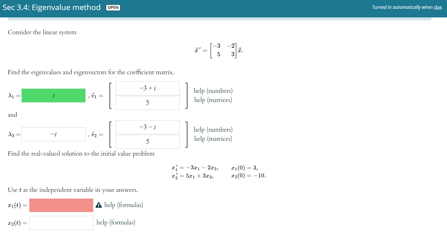 Solved Sec 3.4: Eigenvalue method OPEN Turned in | Chegg.com