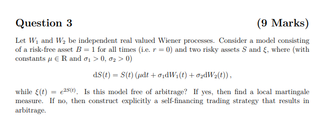 Solved Let W1 and W2 be independent real valued Wiener | Chegg.com