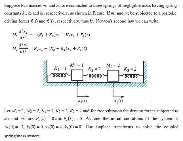 Solved Suppose two masses mi and m2 are connected to three | Chegg.com