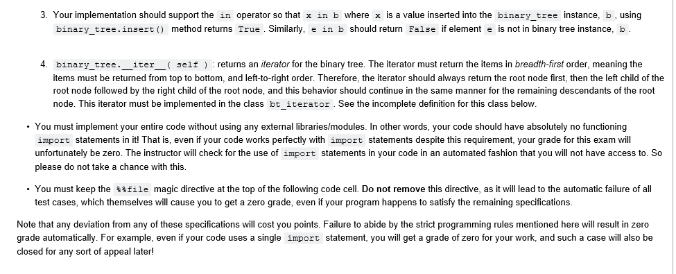 Solved In this question, you will implement a binary tree | Chegg.com