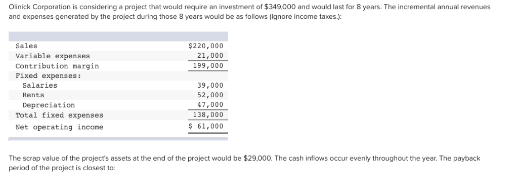 Solved The scrap value of the project's assets at the end | Chegg.com