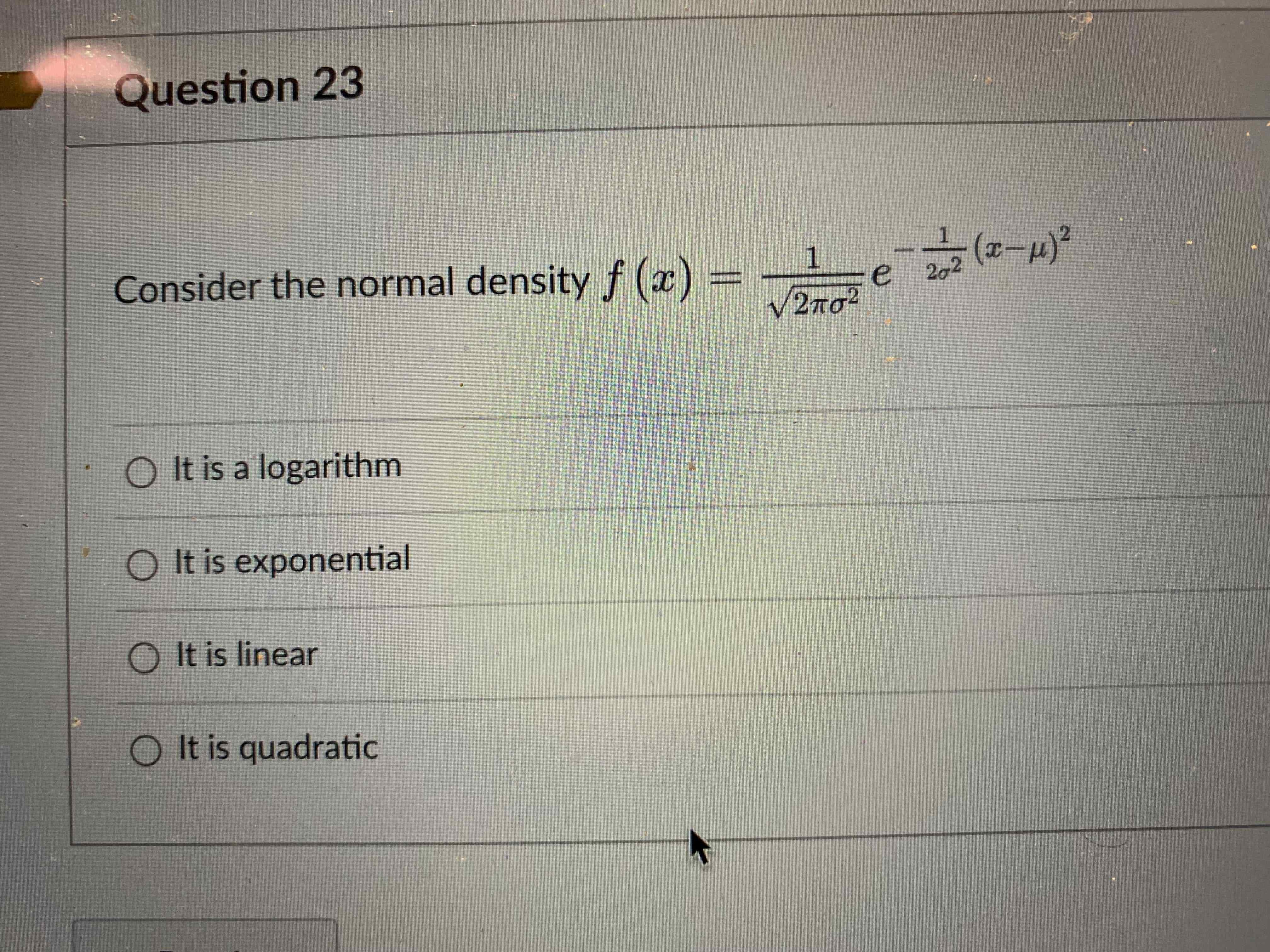 Solved Question 23 Consider the normal density | Chegg.com